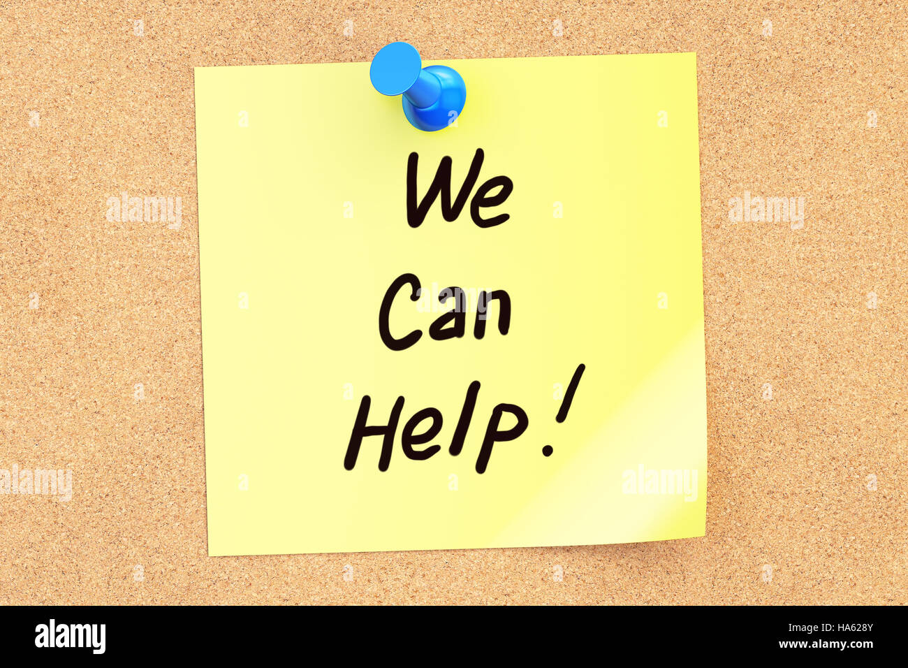We Can Help note pinned o a cork notice board, 3D rendering Stock Photo ...