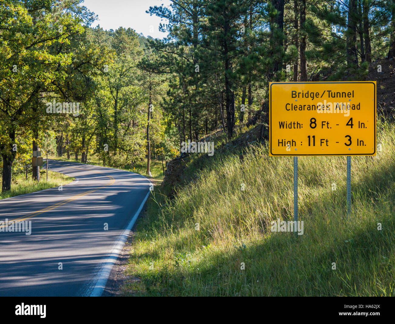 Tunnels warning sign, Needles Highway, Custer State Park, Custer, South ...