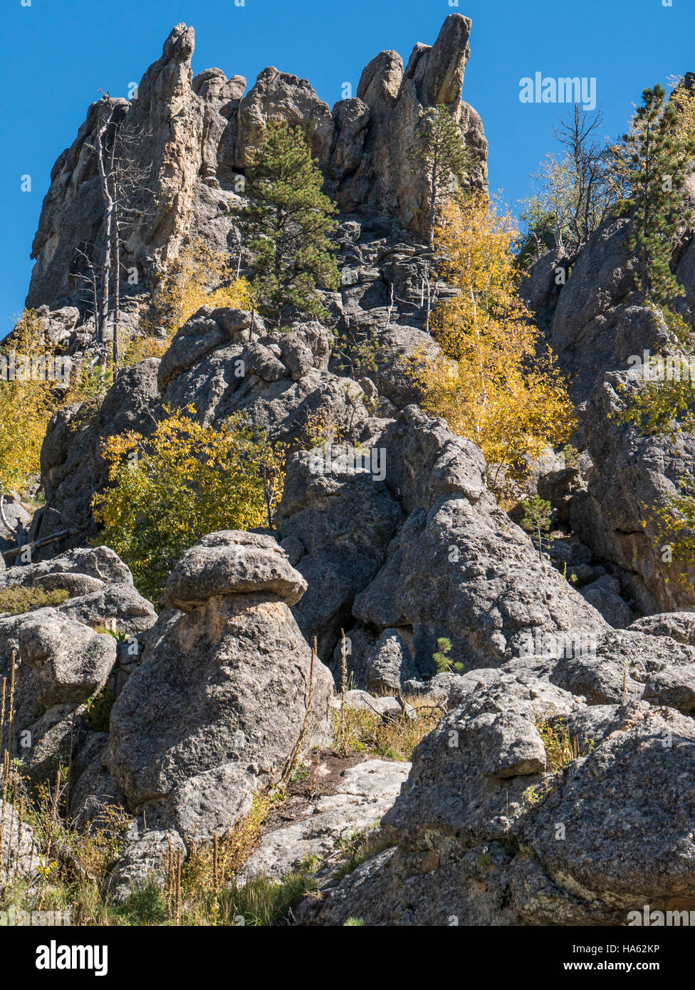 Rock formation and fall color near Sylvan Lake, Custer State Park ...