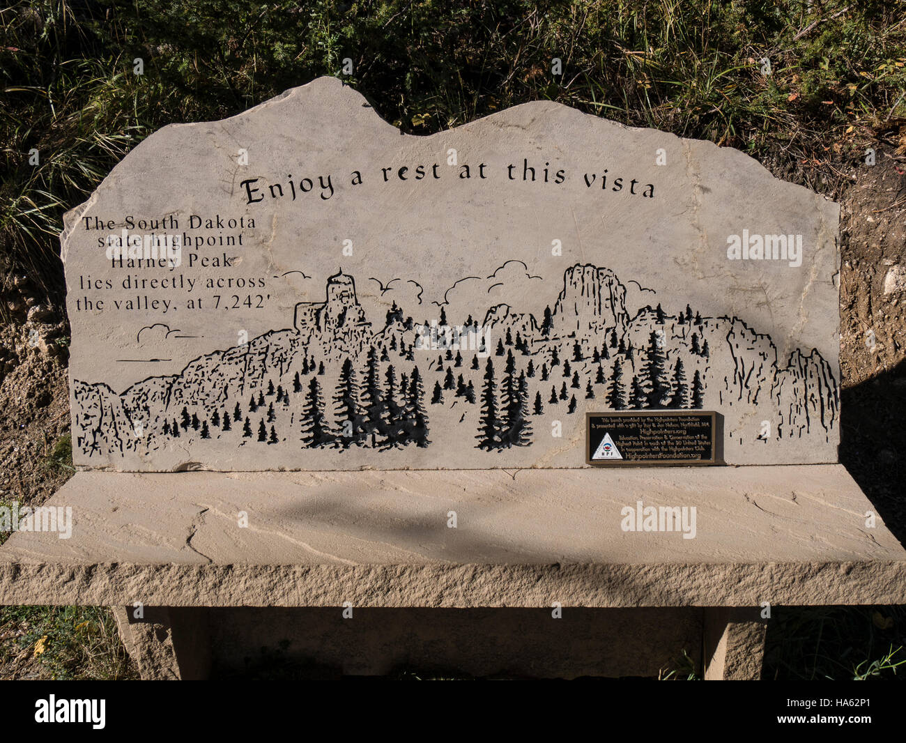Viewing bench on Harney Peak Trail #9, Custer State Park, South Dakota ...