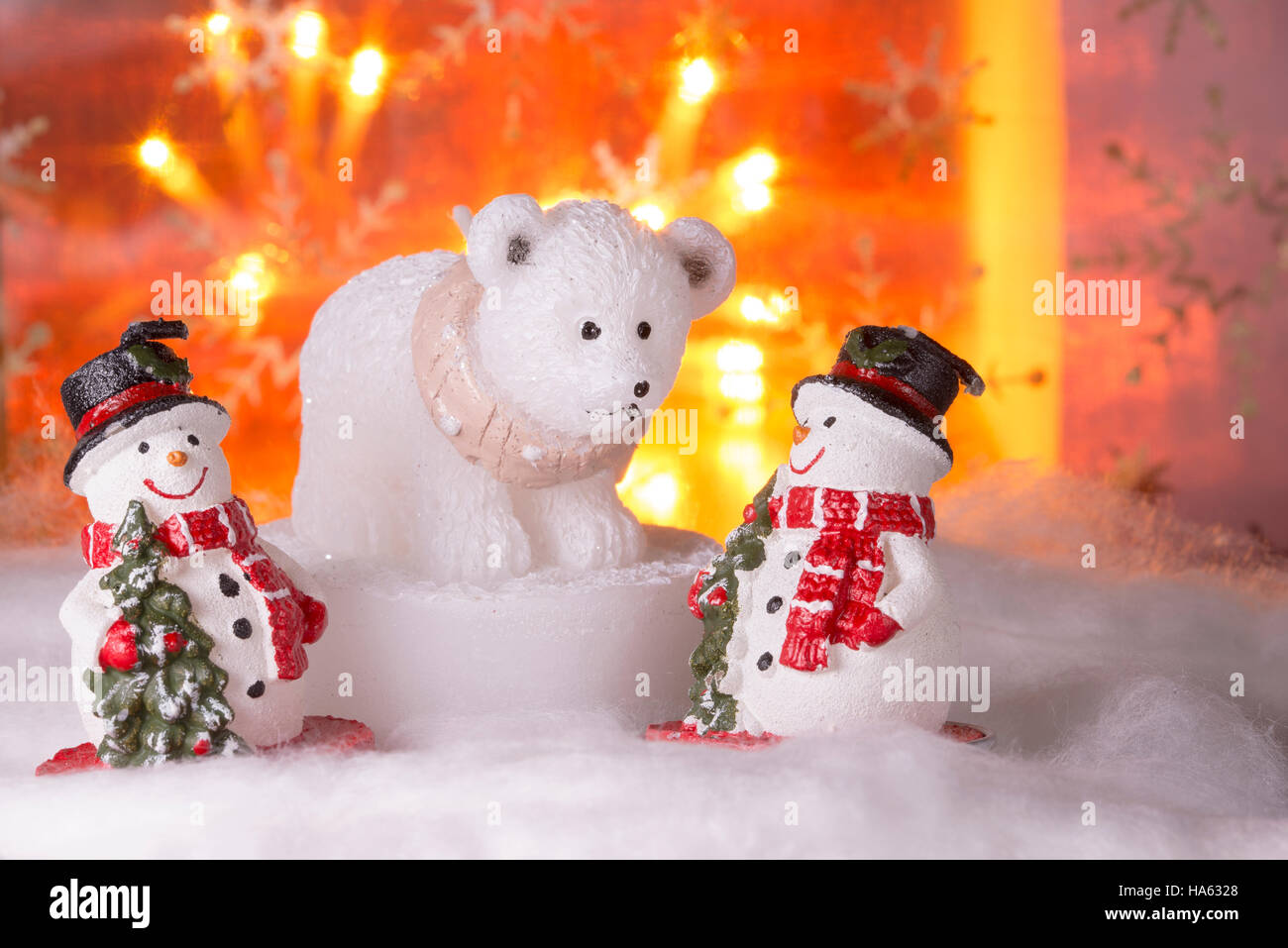 Two snowmen with polar bear, Happy New Year 2017, Christmas, bright ...