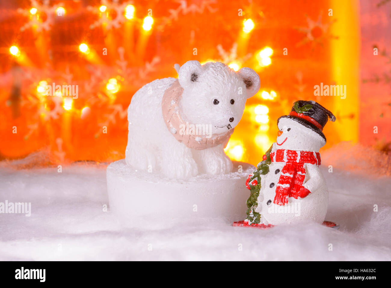 Snowman with polar bear, Happy New Year 2017, Christmas, bright ...