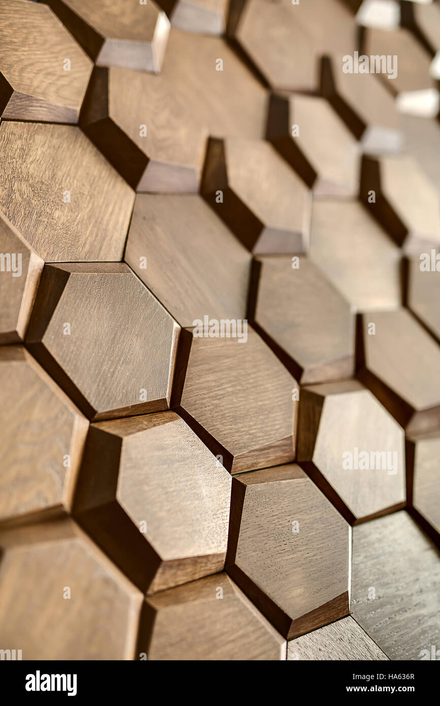 Wooden wall textured with hexagon Stock Photo - Alamy
