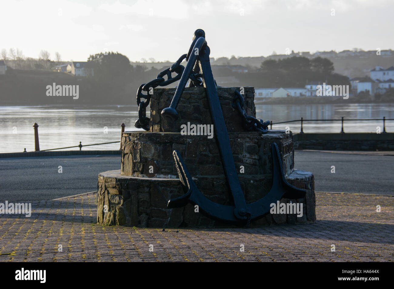 Large Admiralty pattern anchor and chain on plinth at Neyland looking ...