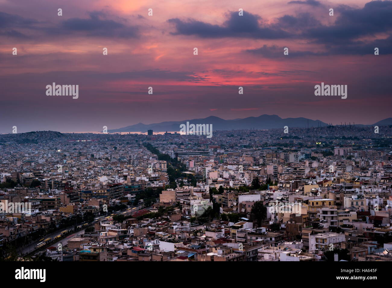 Panorama of Athens at sunset. Beautiful cityscape Stock Photo - Alamy