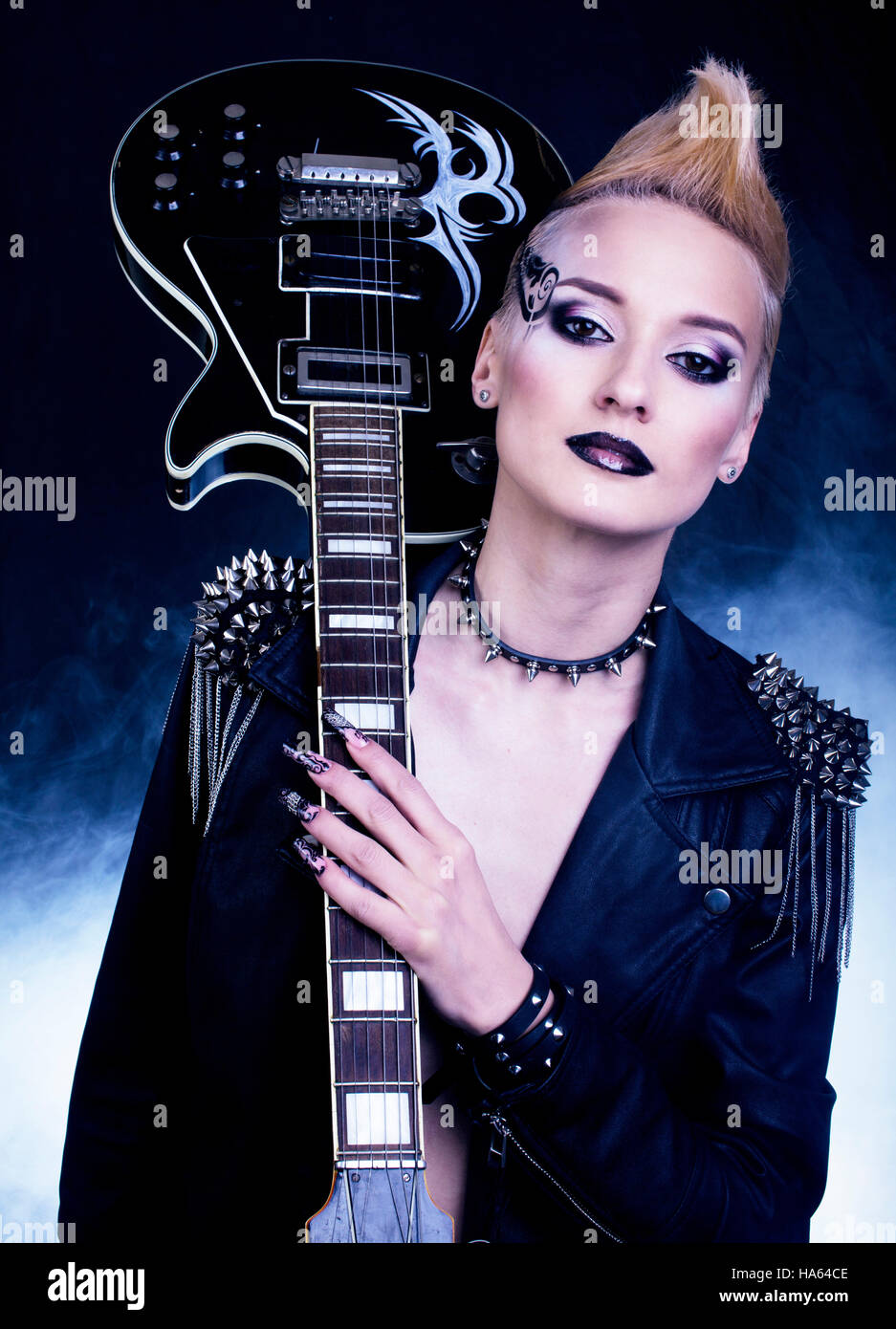 Fashion Rocker Style Model Girl Portrait. Hairstyle. Punk Woman Makeup ...