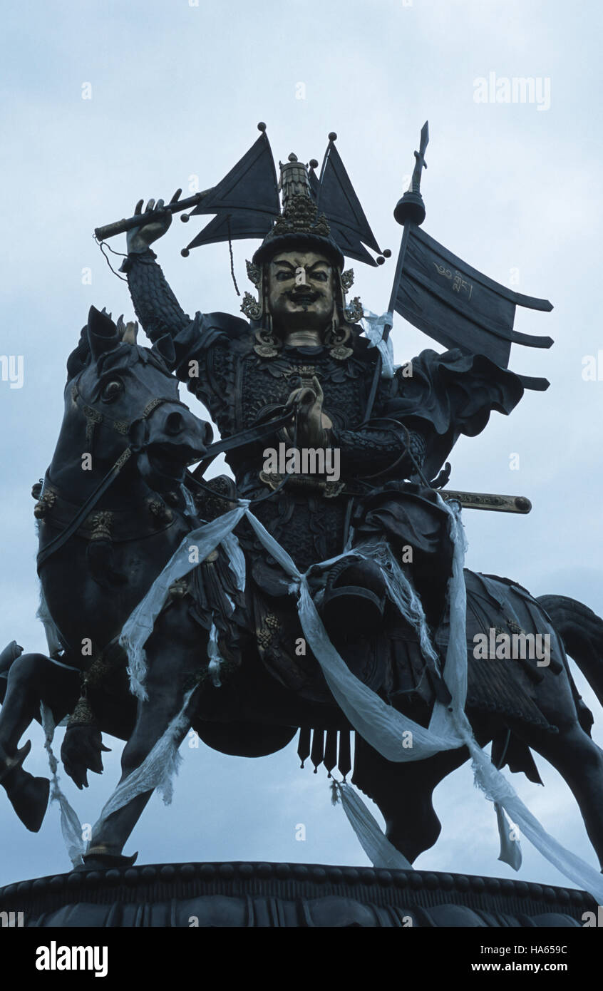 Caption: Axu, Sichuan, China - Aug 2003. A statue of warrior King Gesar ...