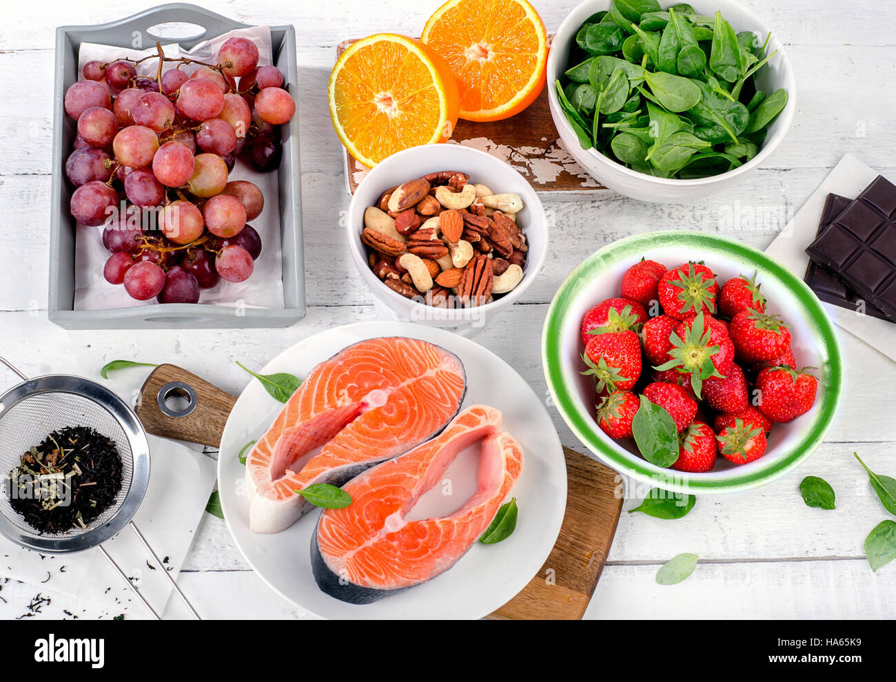 Food rich in antioxidant. Healthy diet eating concept. Top view Stock ...