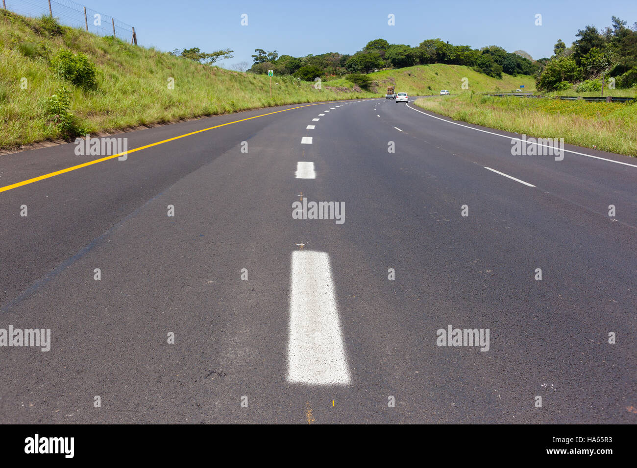 Road highway painted markings on asphalt for entry exit directions for ...