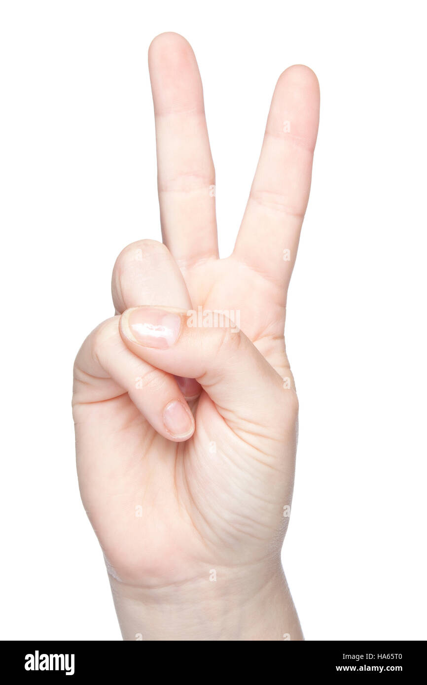 photo of a hand on a white background, a sign of peace Stock Photo - Alamy