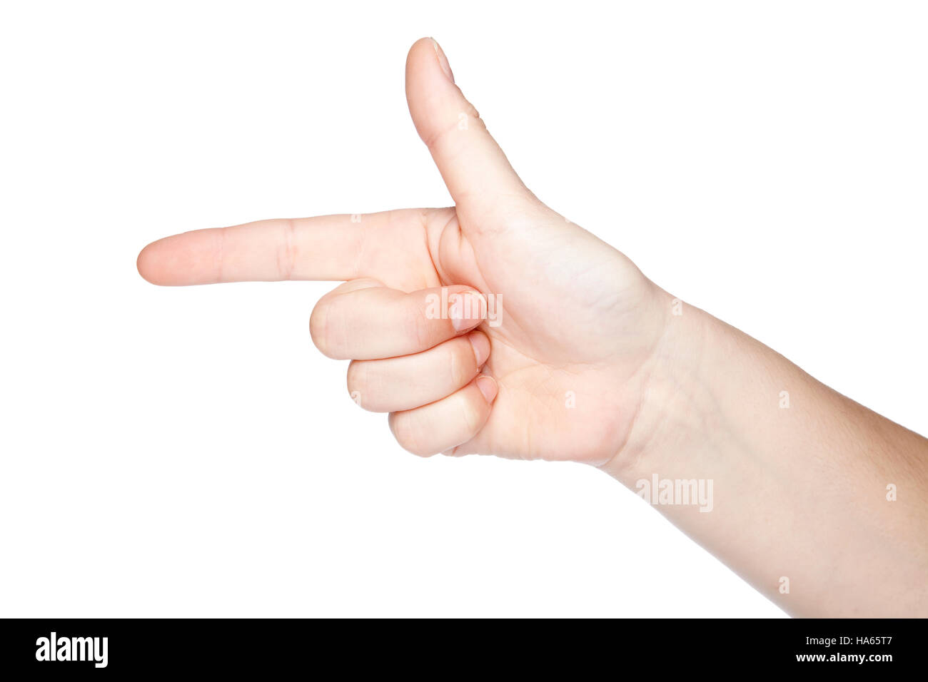 gesture gun hand made, isolated on white background, copy space Stock ...