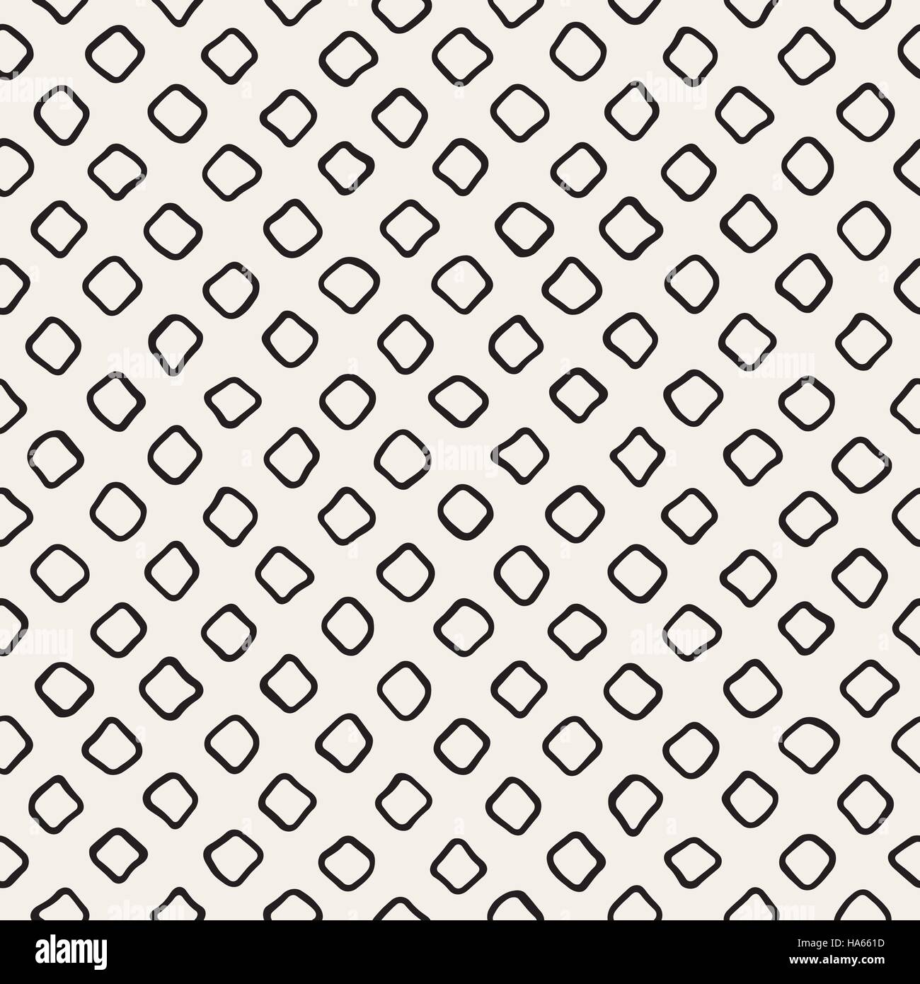 Vector Seamless Black and White Hand Drawn Rounded Rhombus Pattern ...