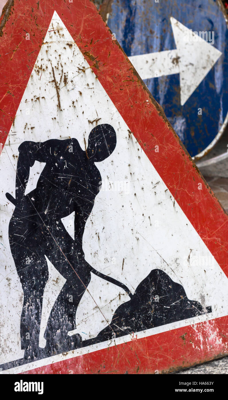 Road works sign at a construction site Stock Photo - Alamy
