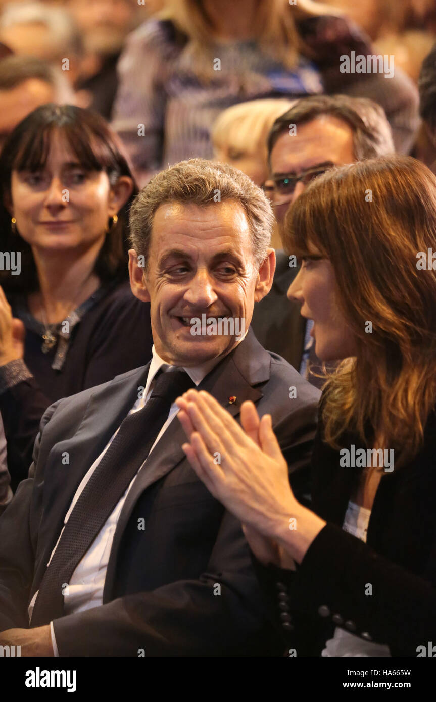 Nicolas Sarkozy and his wife, Carla Bruni, attending a meeting in ...