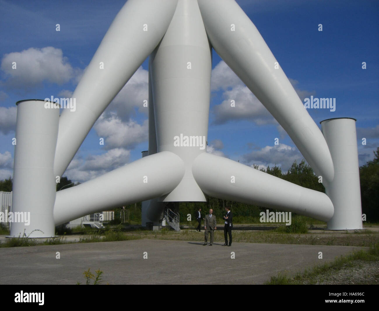 This image showcases the foundation of an offshore wind turbine, an ...