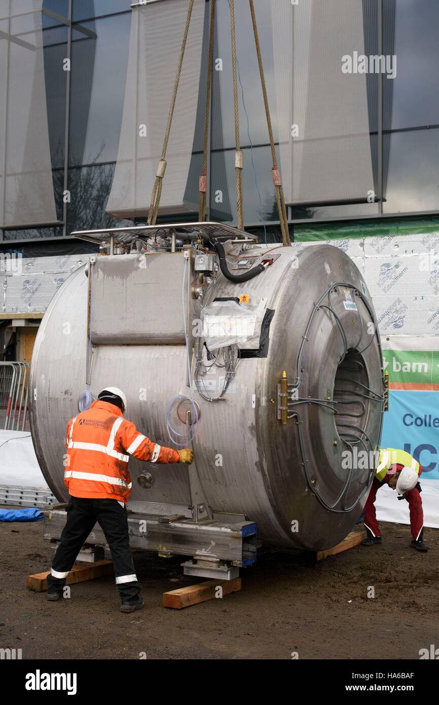 Workers prepare an ultra-powerful Â£10 million magnetic resonance ...