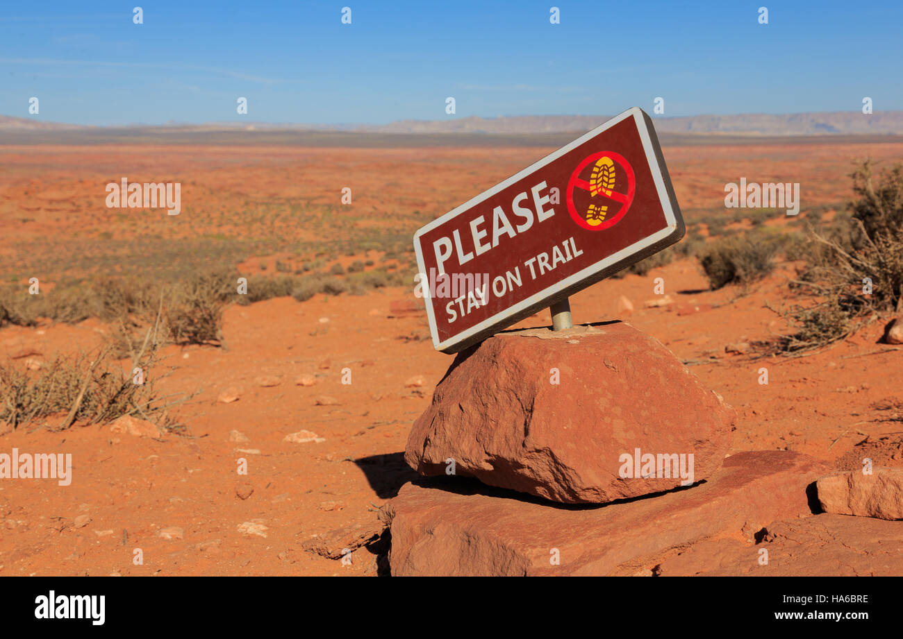 Sign during a hiking trail: stay on trail, Arizona,US Stock Photo - Alamy