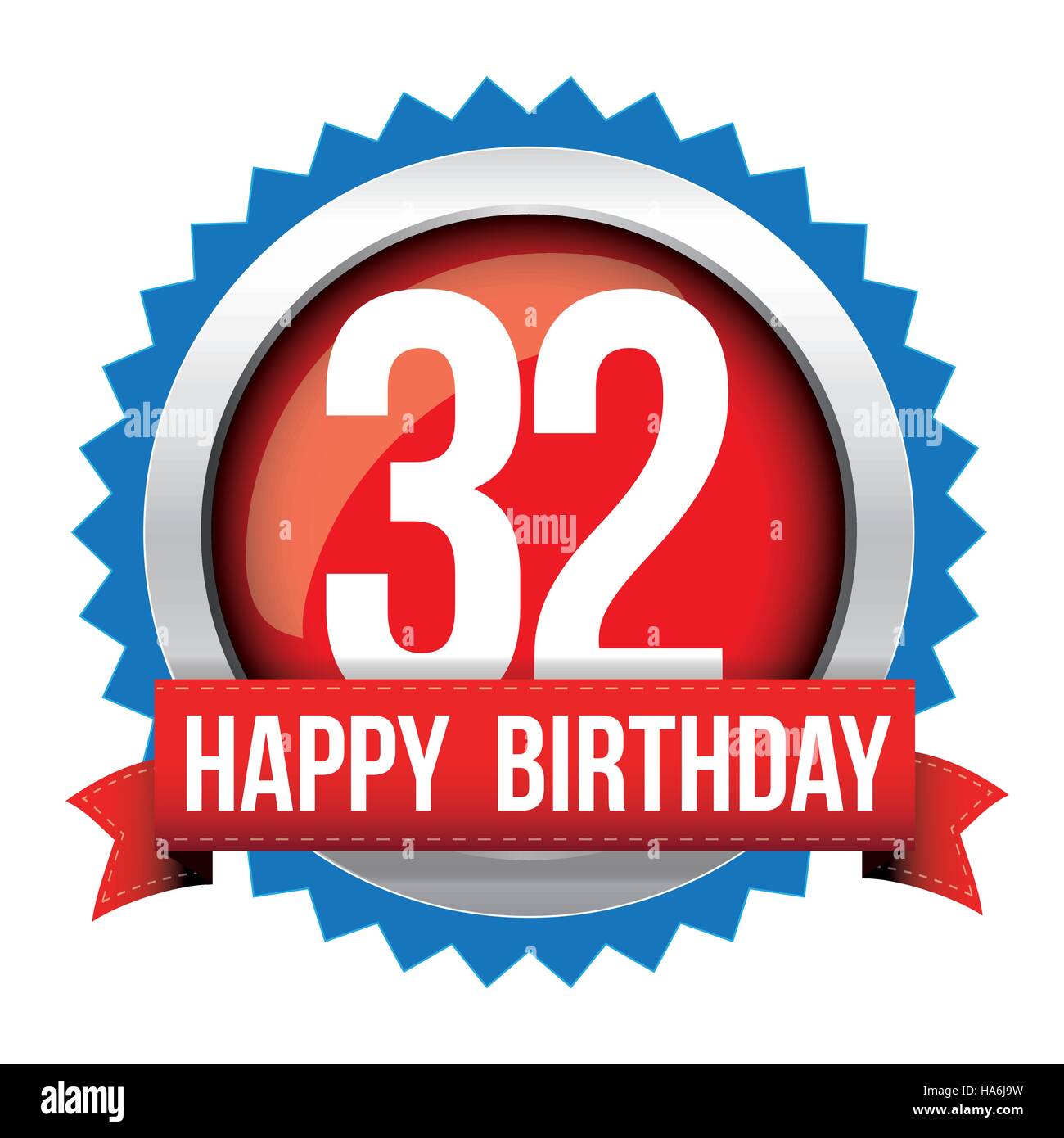 Thirty two years happy birthday badge ribbon Stock Vector Image & Art ...