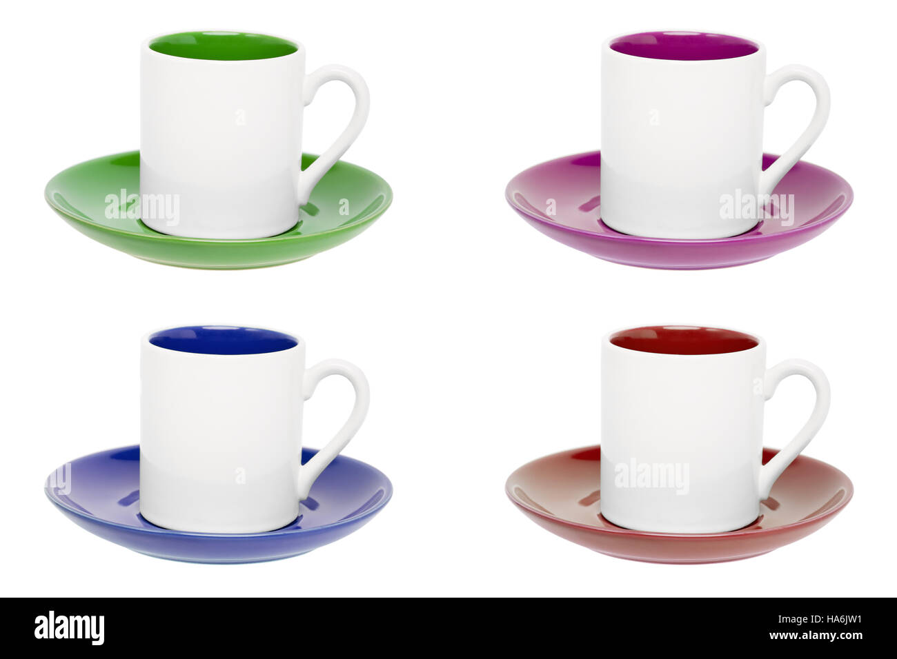 Colorful cups isolated on white background Stock Photo - Alamy
