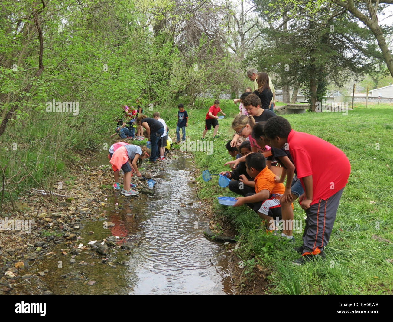 Children participate in hands-on environmental education by exploring a ...