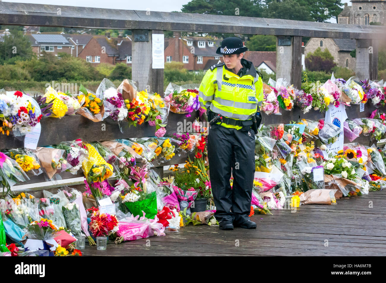 The scene on Shoreham Old Toll Bridge after the Shoreham air disaster ...