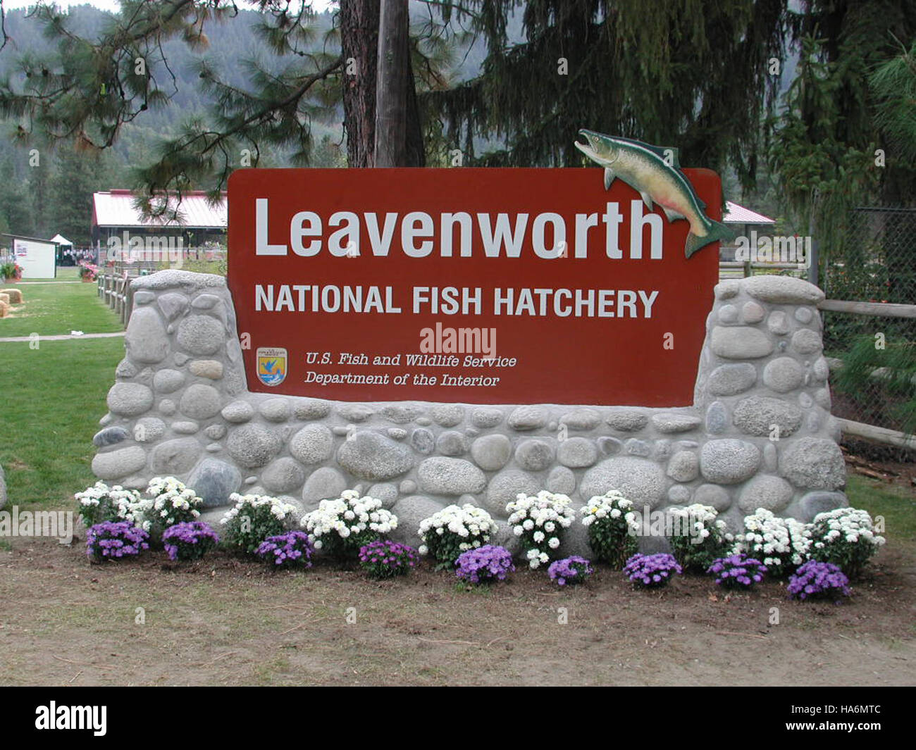 A photo of the entrance sign to Leavenworth National Fish Hatchery in ...