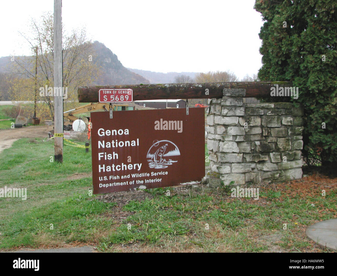 The entrance sign of the Genoa National Fish Hatchery in Wisconsin ...