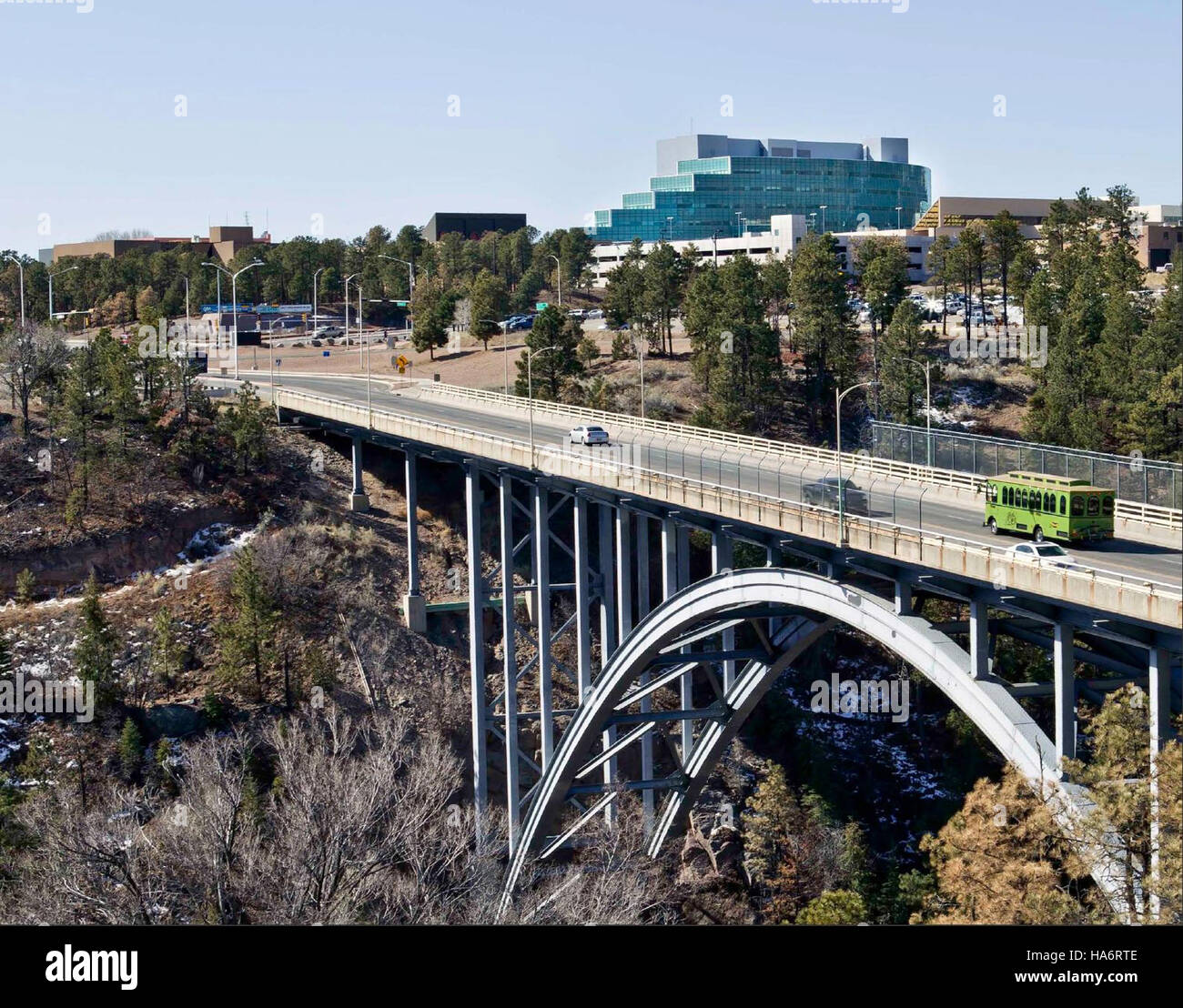 The image showcases the Omega Bridge at Los Alamos National Laboratory ...