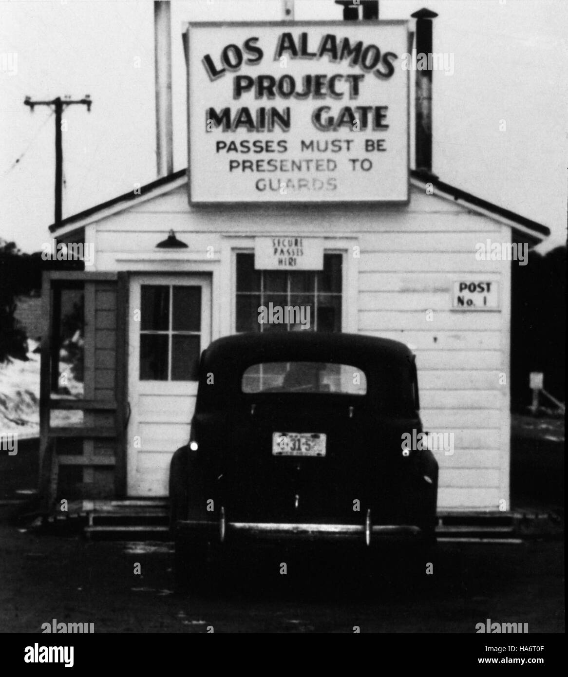 The Los Alamos Project Main Gate, photographed in 1943, marked the ...