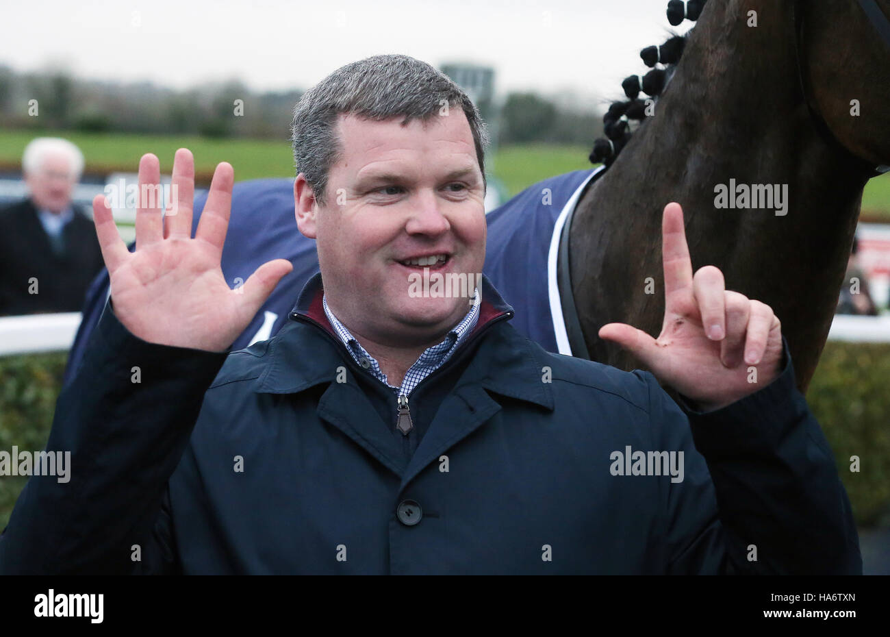 Trainer Gordon Elliot celebrates his sixth winner out of seven races as ...