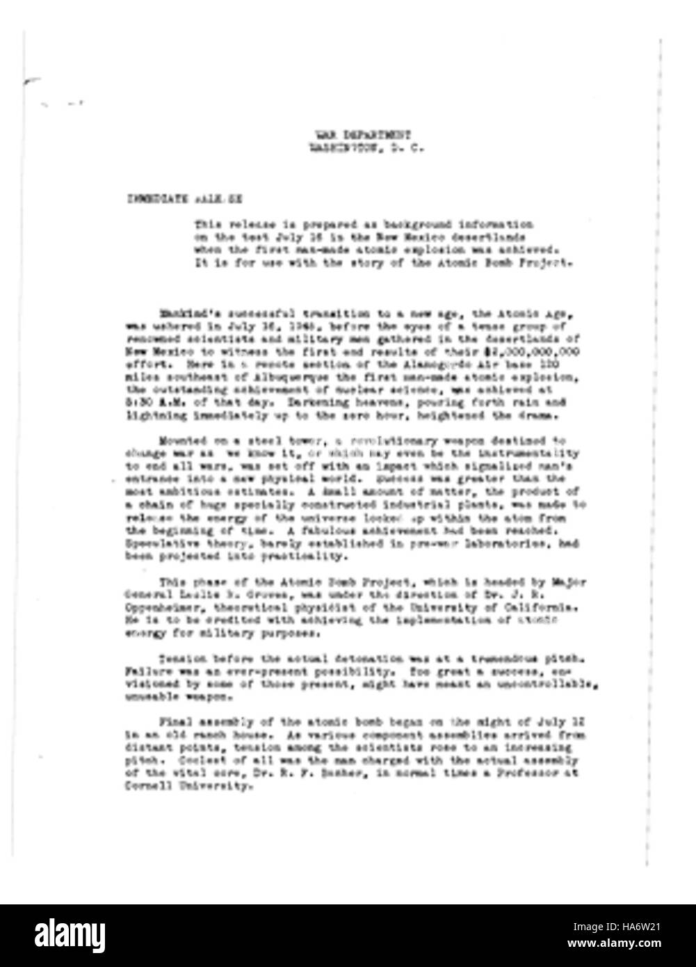 Los Alamos National Laboratory's press release regarding the Trinity ...