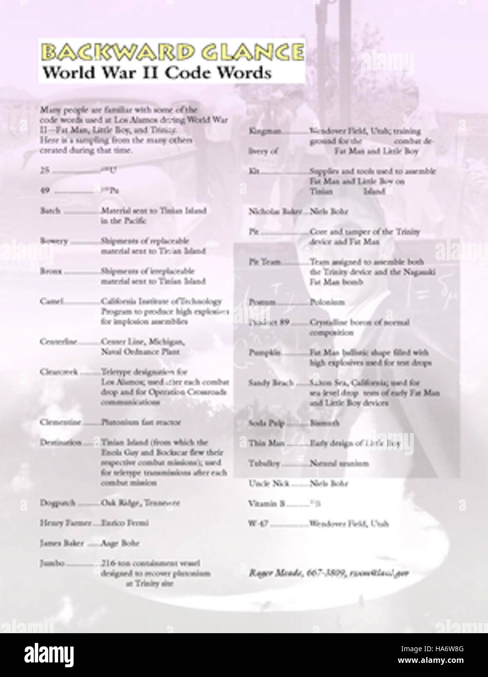 losalamosnatlab 7597527664 World War II Code Words Stock Photo - Alamy