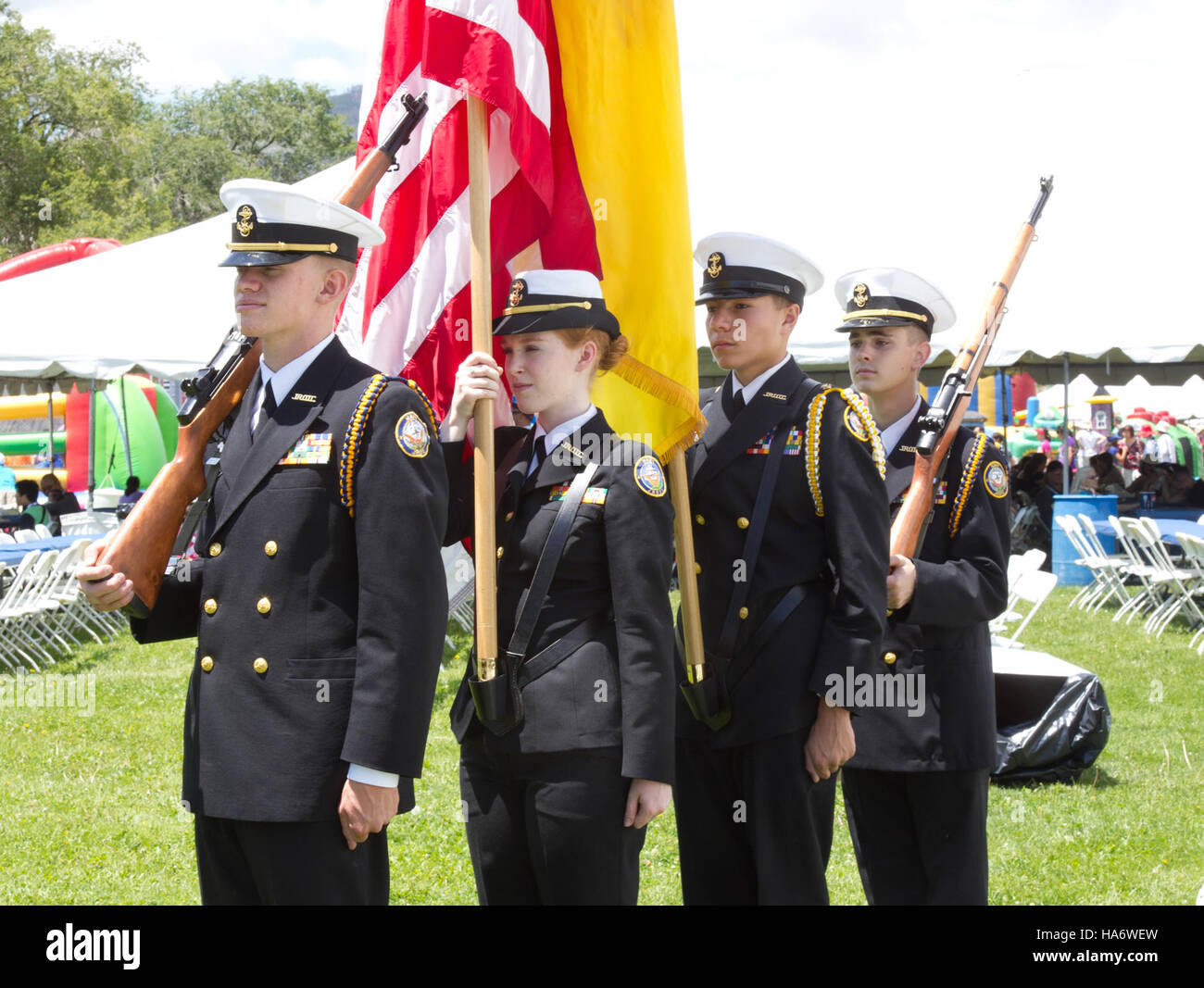 The Los Alamos High School Color Guard squad participates in an event ...