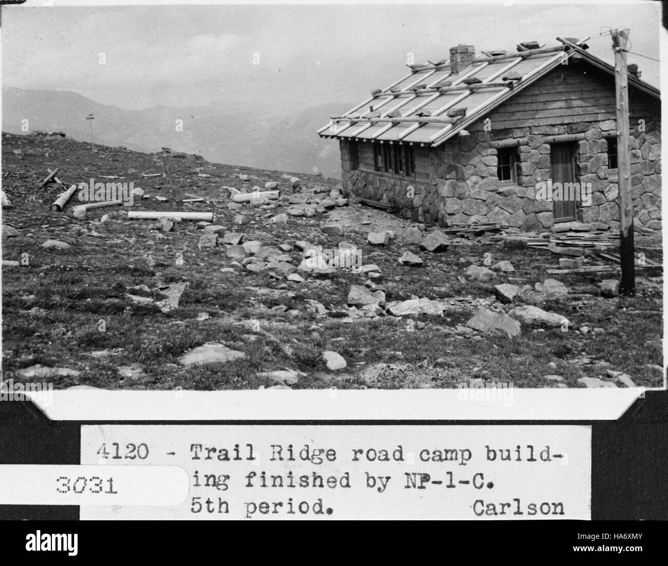 The completion of a camp building at Trail Ridge Road by CCC workers ...