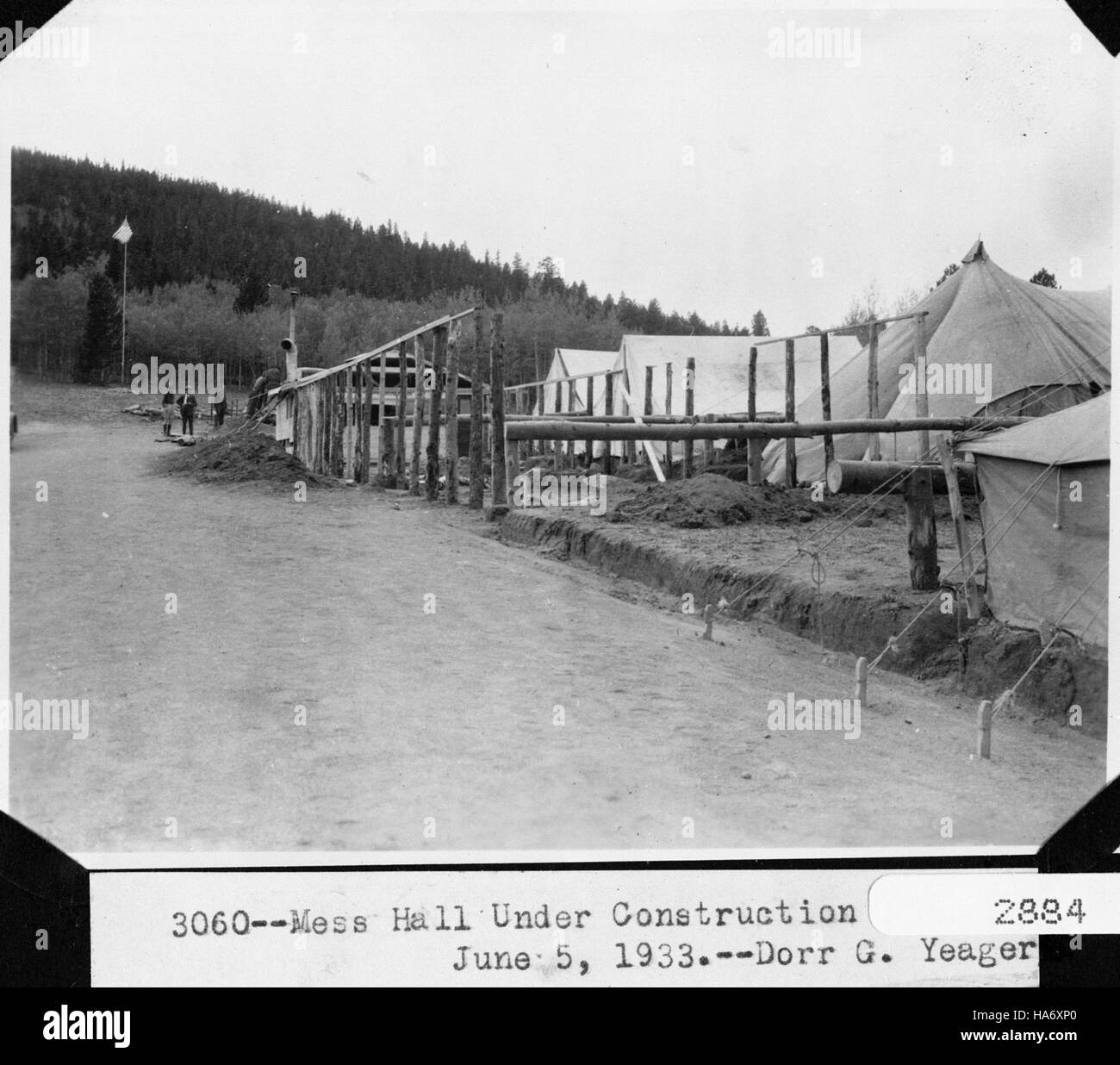 The construction of a Mess Hall at a Civilian Conservation Corps camp ...