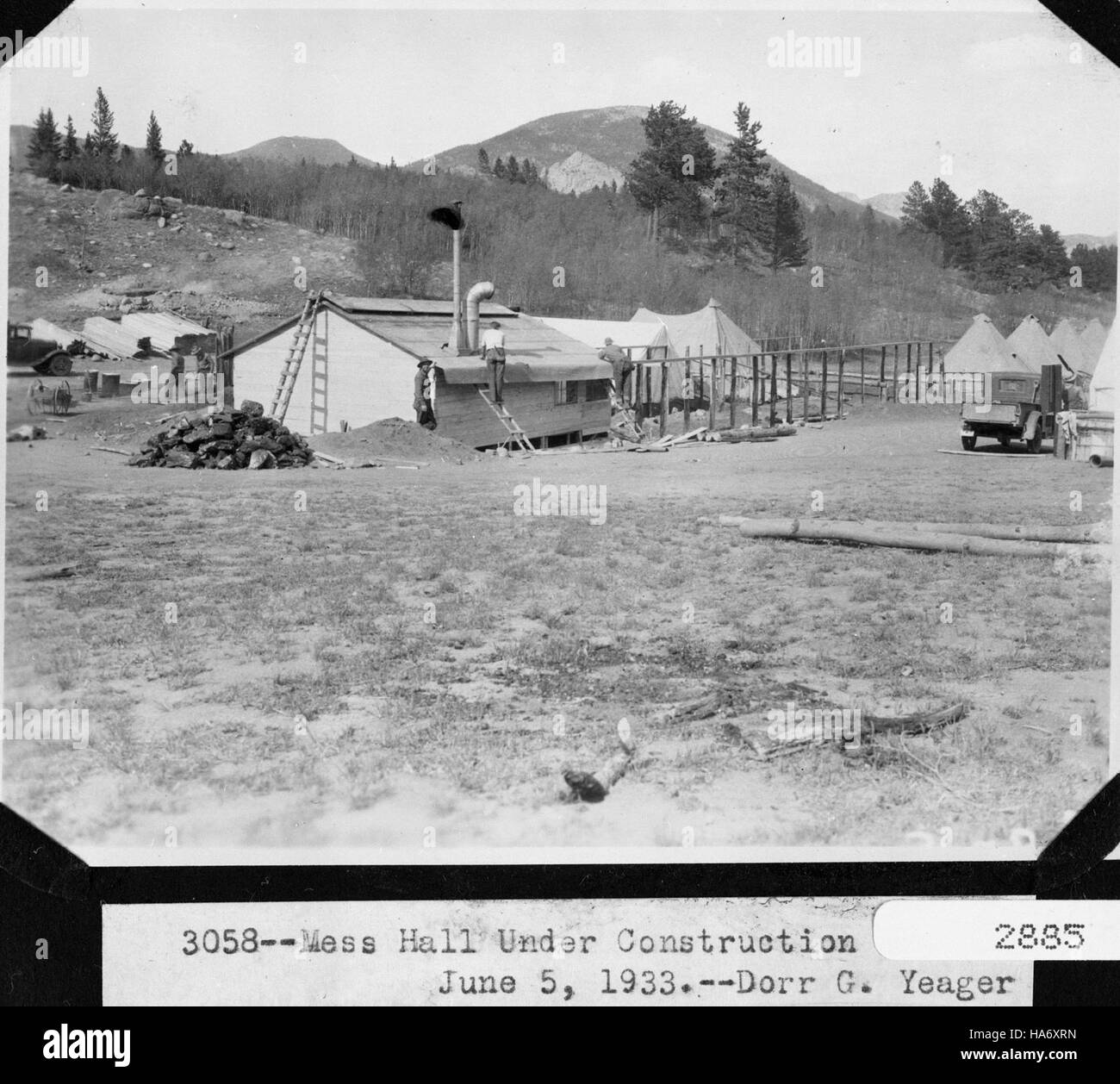 The historic construction of the Mess Hall at a CCC camp in Rocky ...