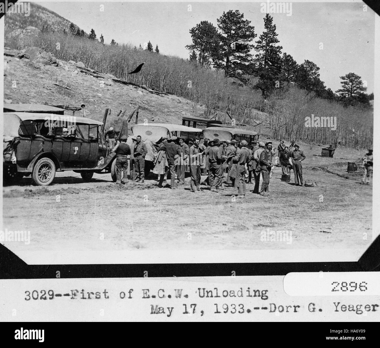 A historical image of the first unloading of workers at a CCC camp in ...