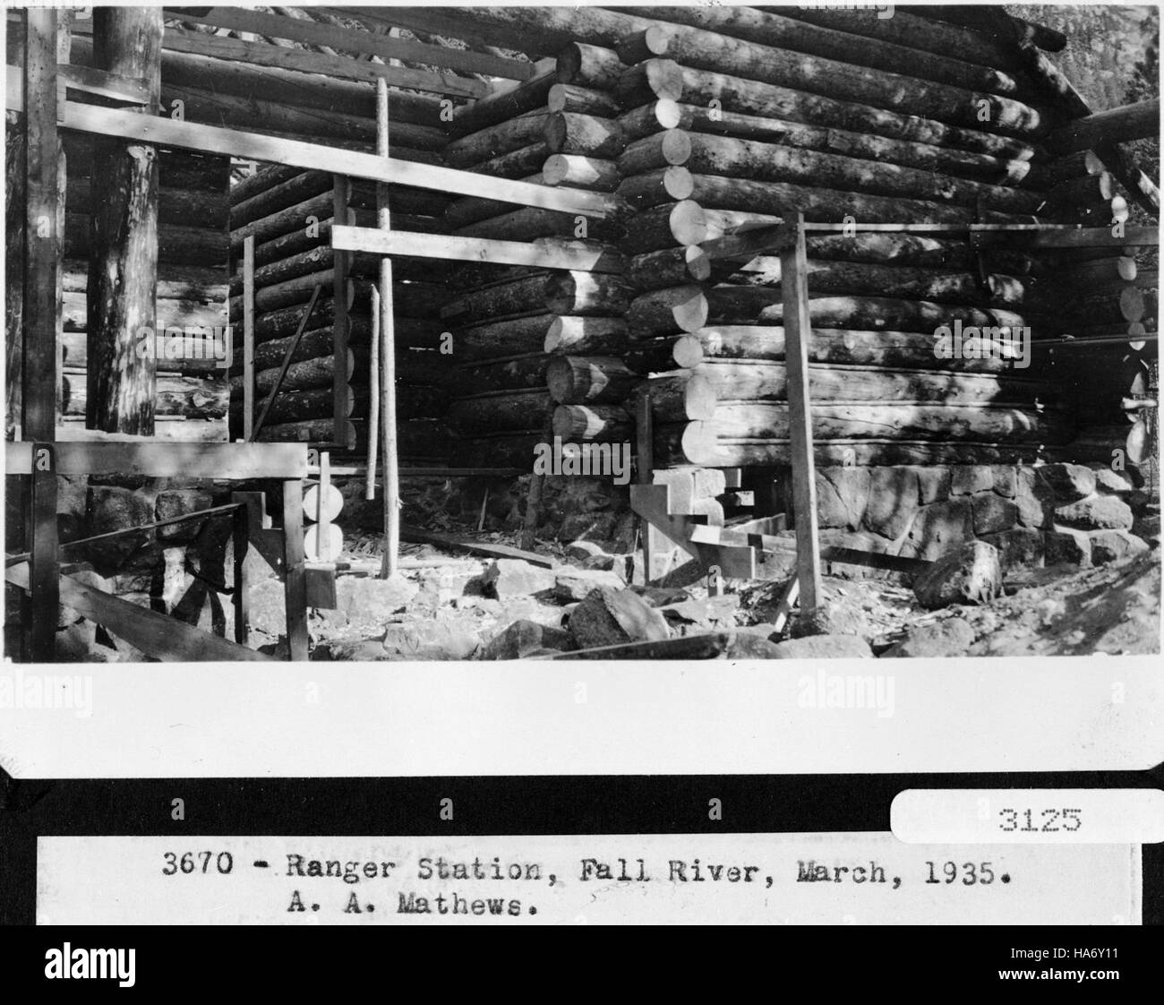 The image shows a historic Ranger Station in the Fall River area of ...
