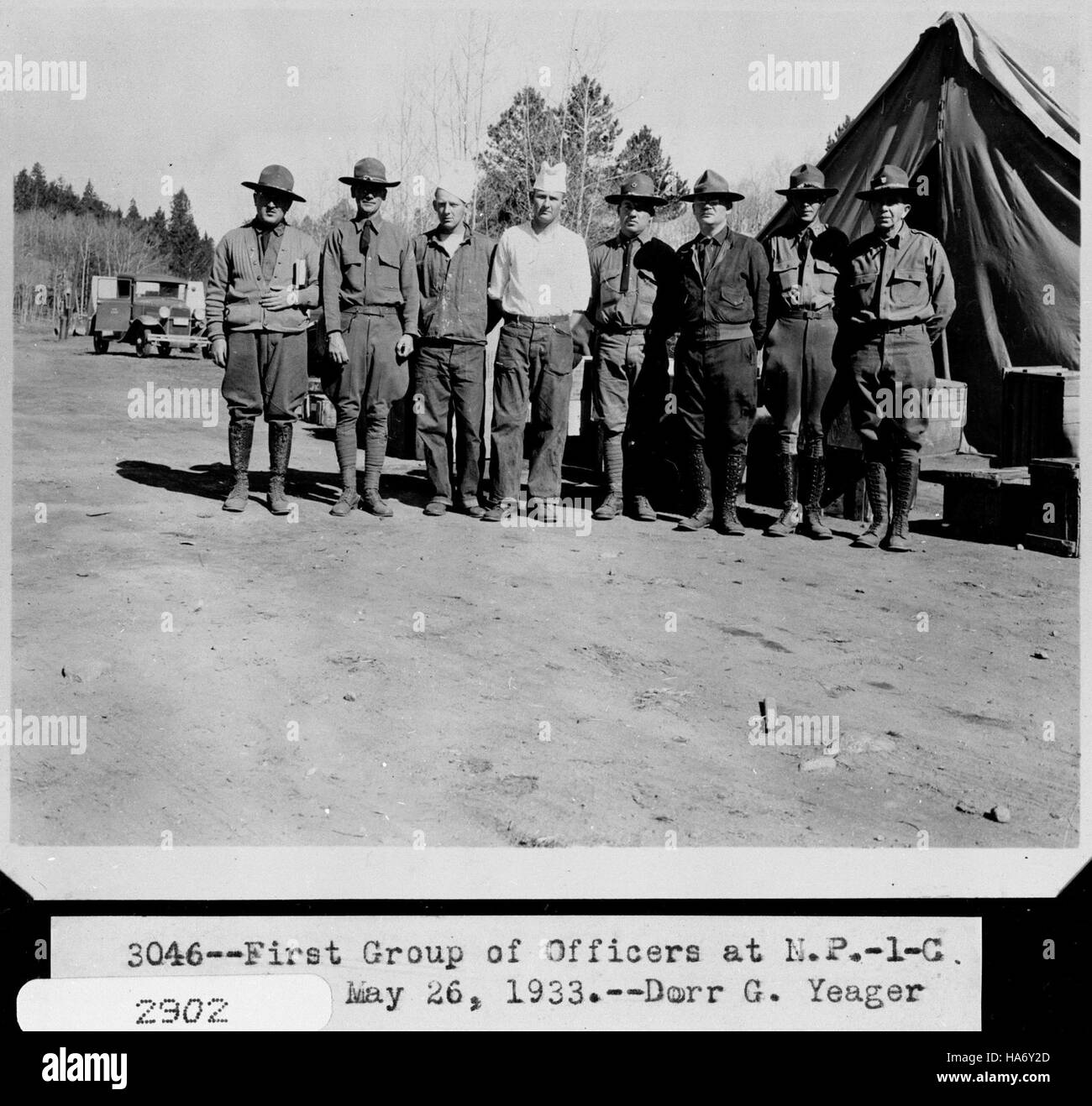 The photograph captures the first group of officers at NP-1-C, a ...