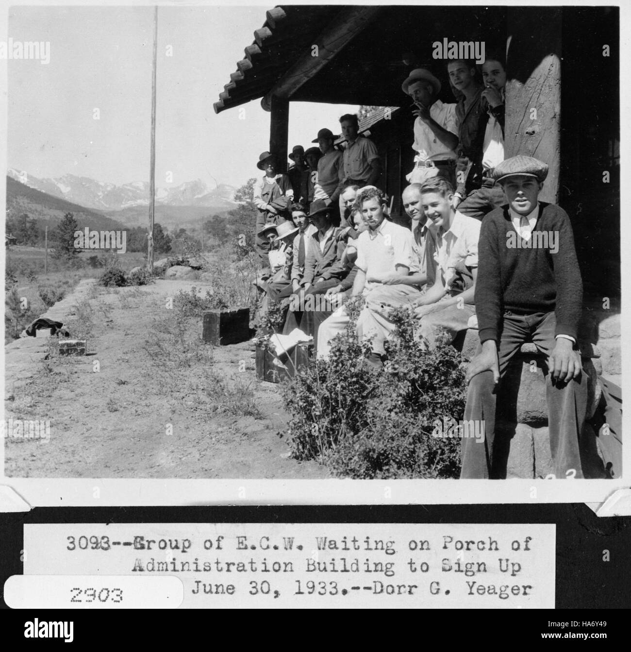 A historical photograph showing a group of Civilian Conservation Corps ...