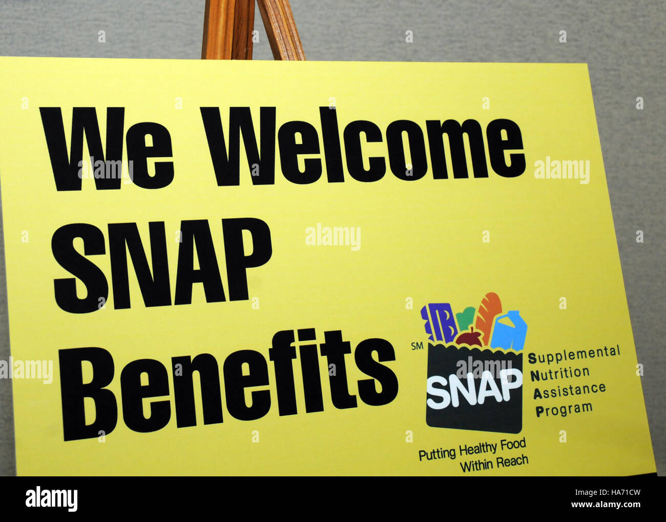 The Supplemental Nutrition Assistance Program (SNAP) sign emphasizes ...