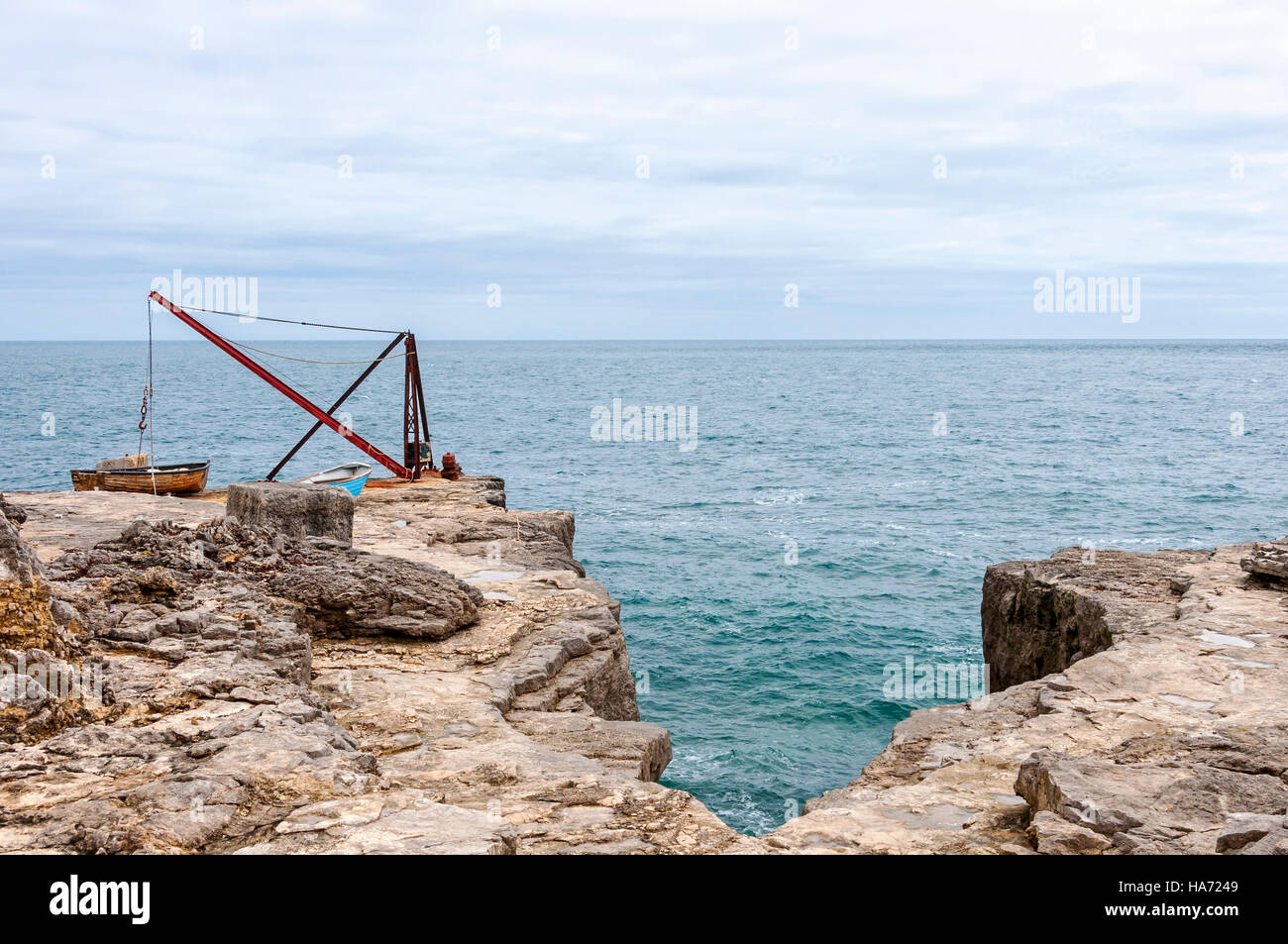 The red crane which is part of the now disused Portland Bill stone ...