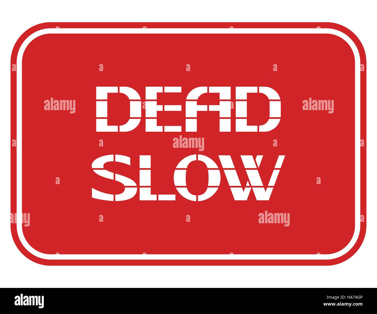 A rectangular sign in red and white design, the font in the form of a ...