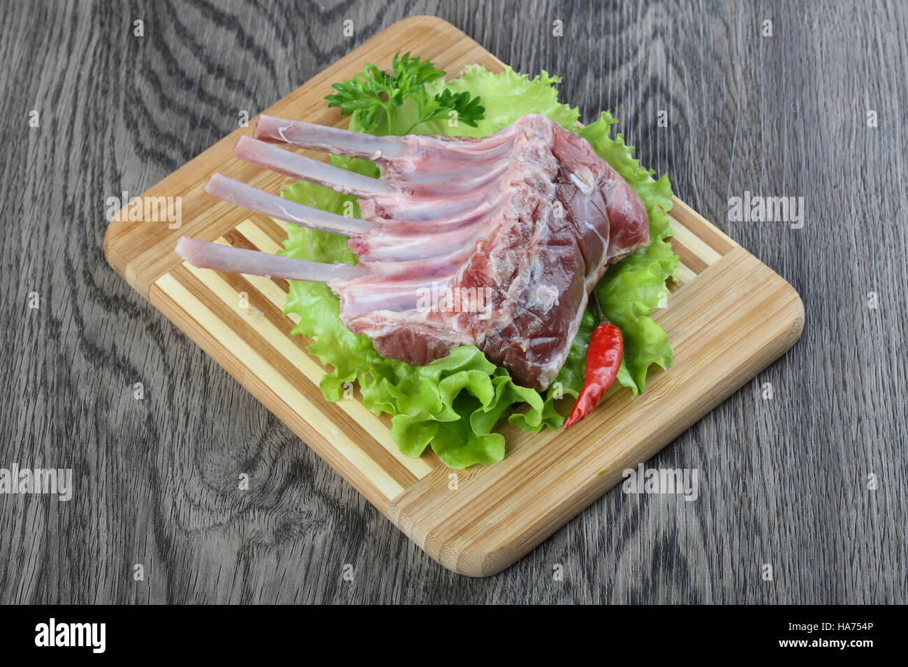 Lamb Frenched Rack 4 rib bone Stock Photo - Alamy