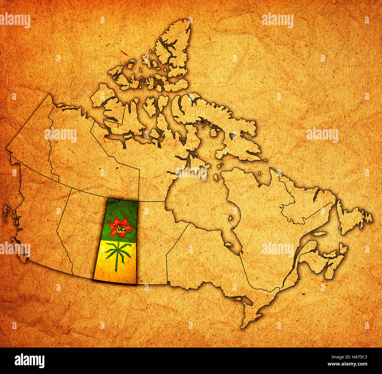 Saskatchewan on administration map of canada with flags Stock Photo - Alamy