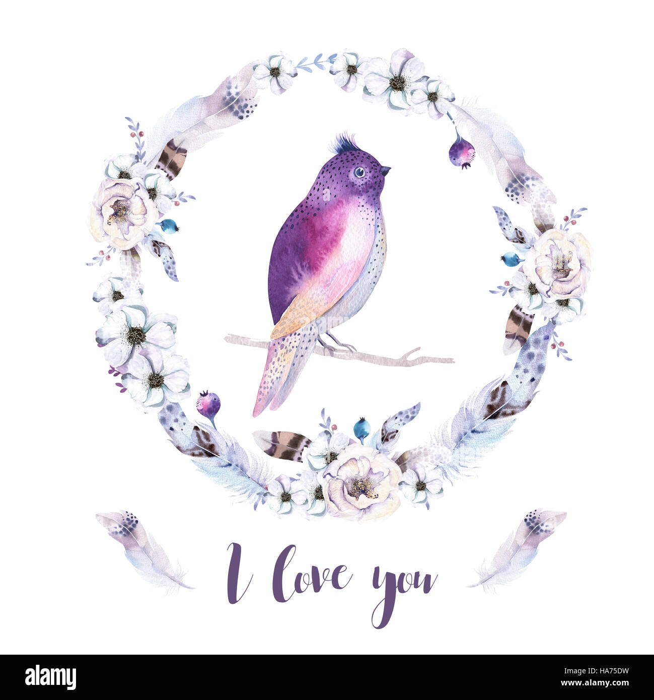 Watercolor floral flower wreath. Watercolour natural frame: lea Stock ...