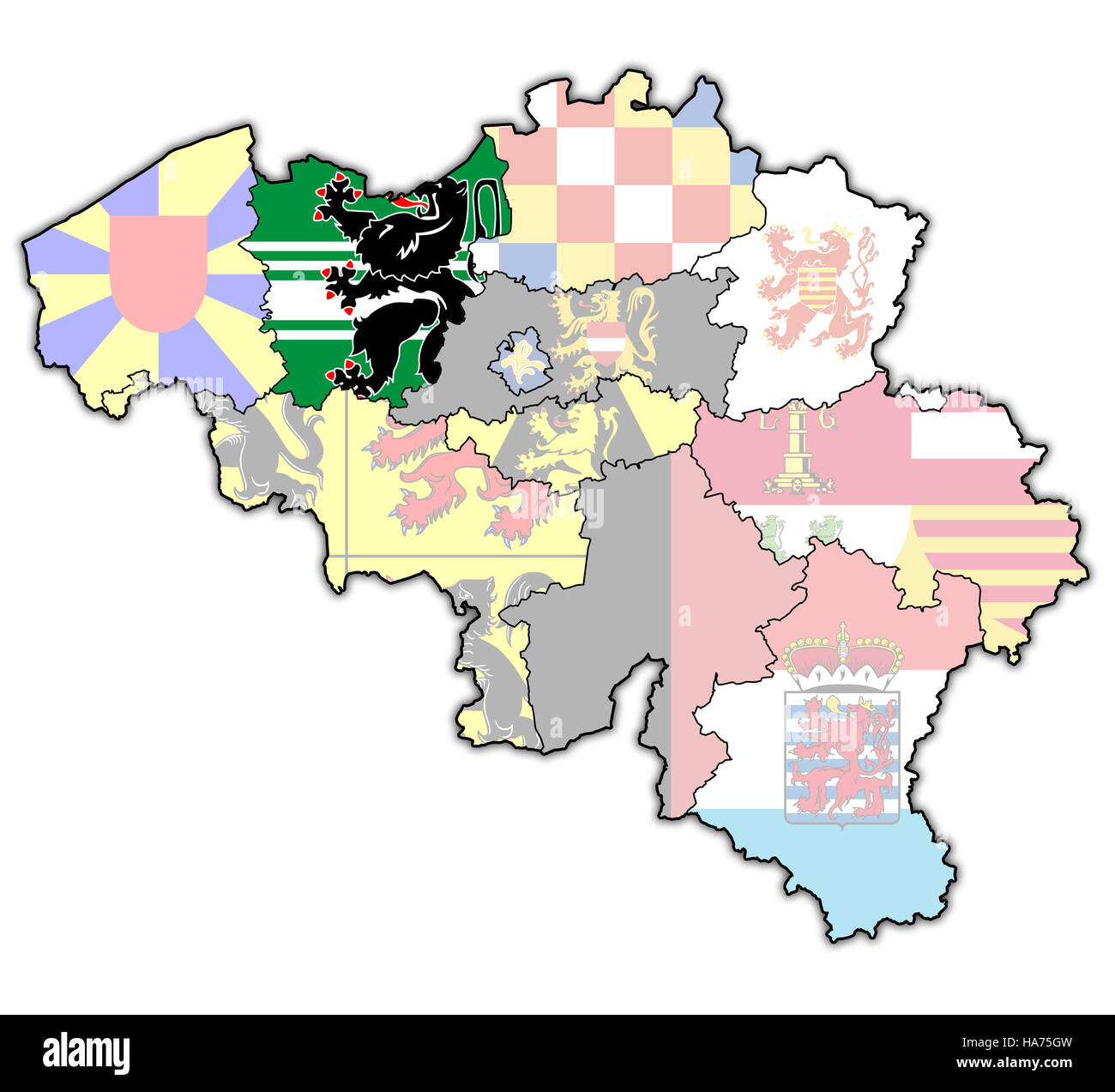 east flanders on administration map of belgium with flags Stock Photo ...