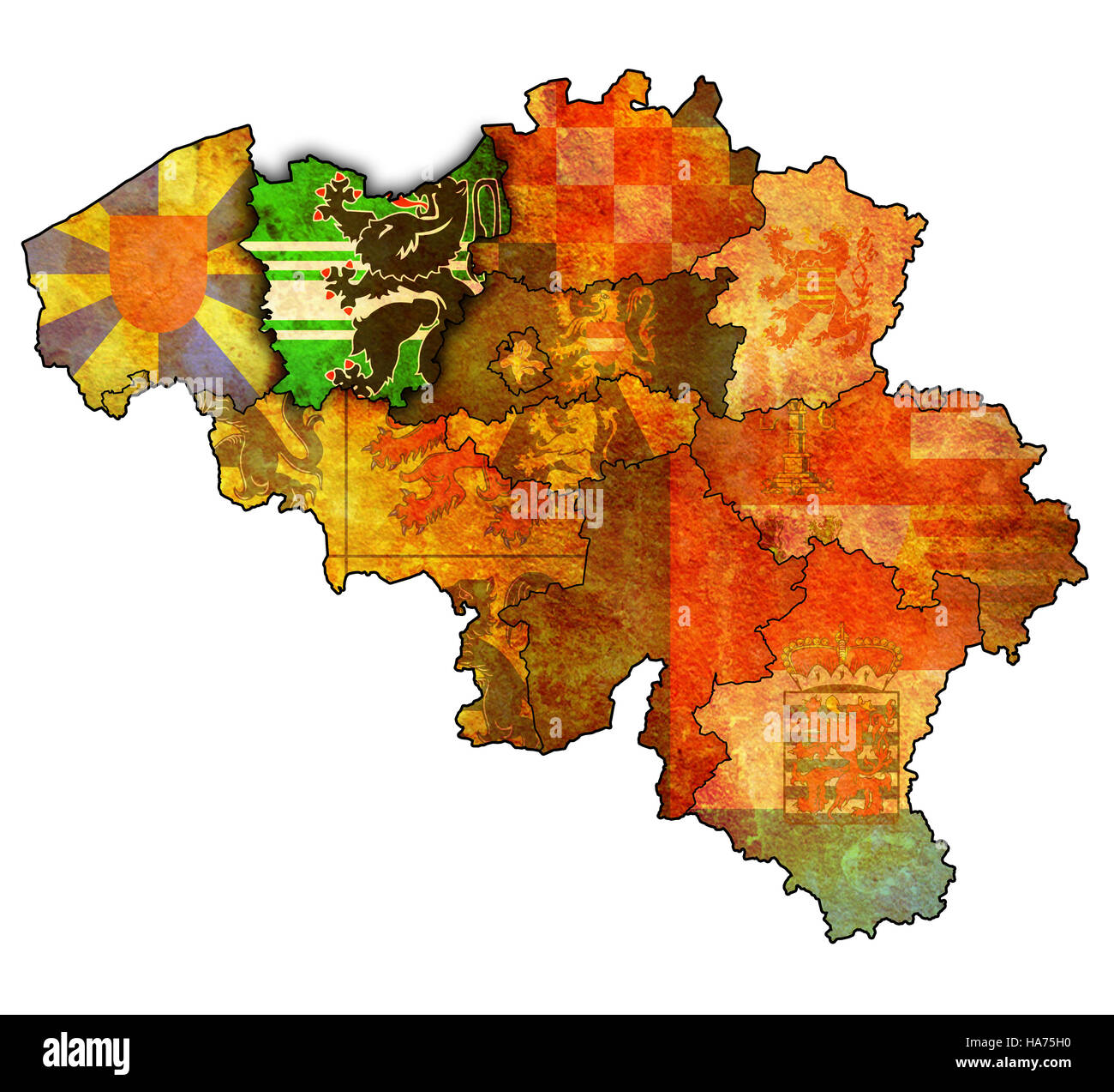 east flanders on administration map of belgium with flags Stock Photo ...