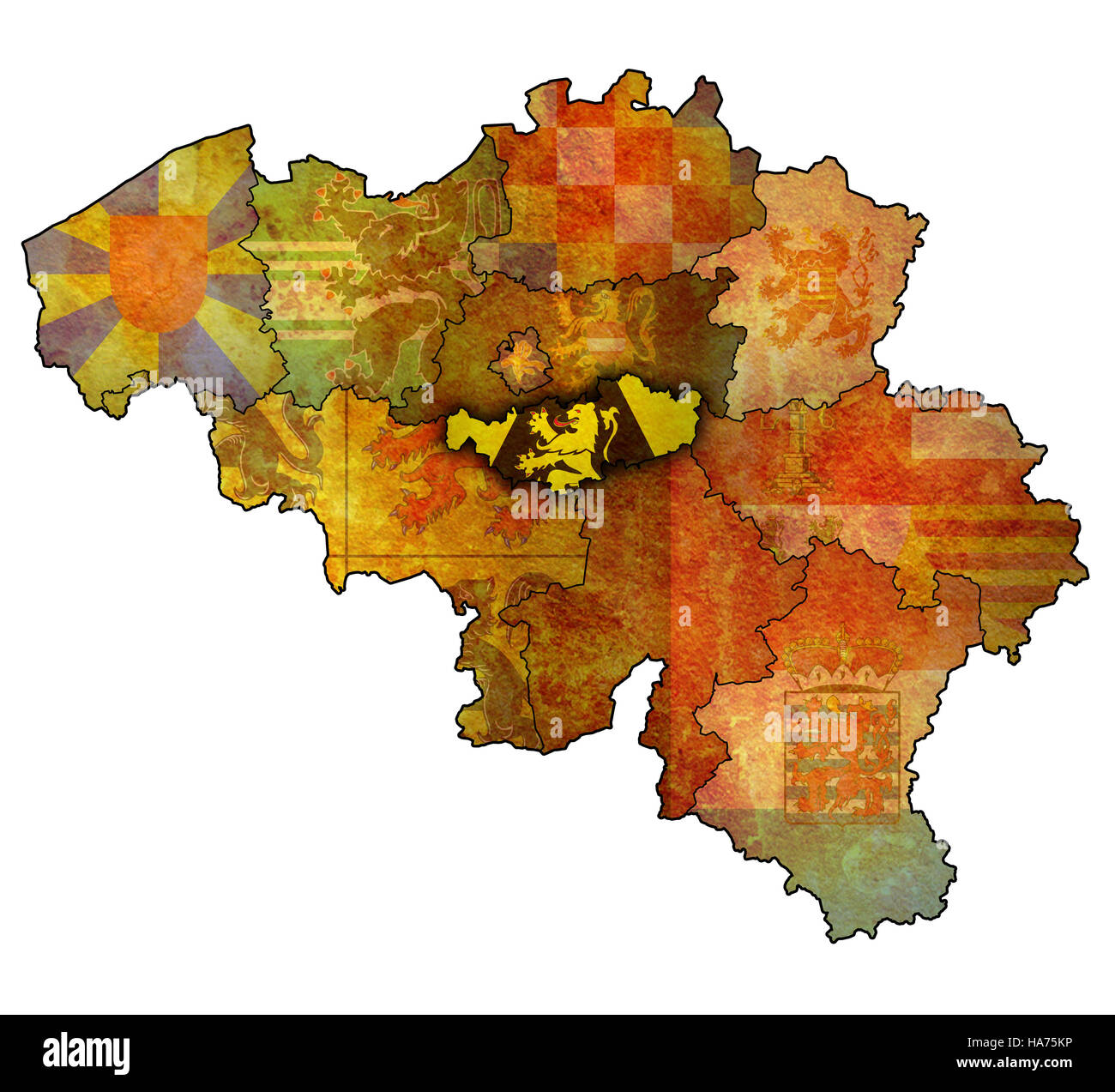 Walloon Brabant on administration map of belgium with flags Stock Photo ...