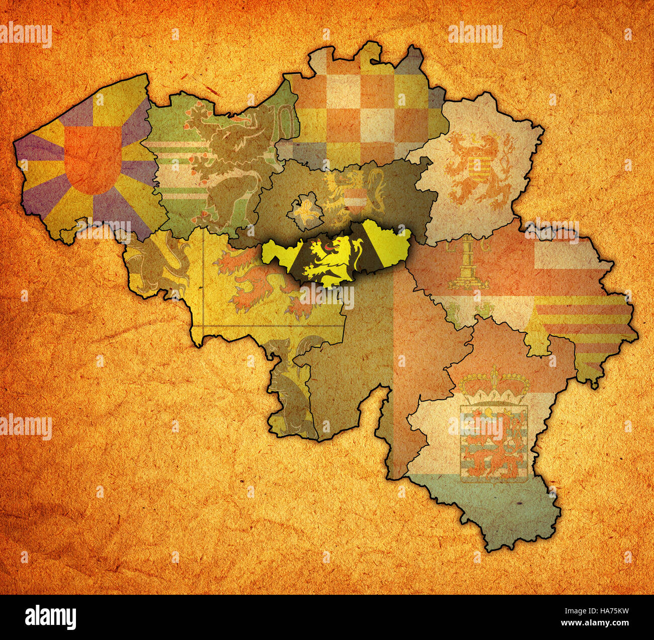 Walloon Brabant on administration map of belgium with flags Stock Photo ...